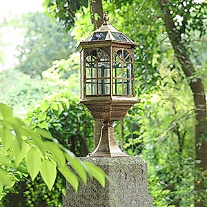 IP65 Waterproof Solar Column Head Light Outdoor Garden Landscape Street Light Home Door Column Wall Post Lamp Villa Patio Security Light Exterior Post Light Pillar Lamp Decorative Lantern