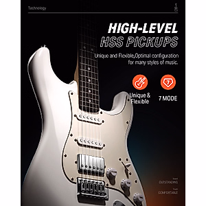 Donner Electric Guitar, DST-152 39&quot; Electric Guitar Starter Kit HSS Pickup Coil Split, with Amp, Bag, Accessories, Polar White