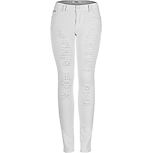 2LUV Women's Stretchy 5 Pocket Destroyed White Skinny Jeans, Size-7, White1