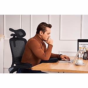 Daesar Mesh Ergonomic Office Chair High Back Desk Chair High Adjustable Headrest with Flip Up Arms, Tilt Function, Lumbar Support Swivel Computer Chair Task Chair, Executive Chair, Black