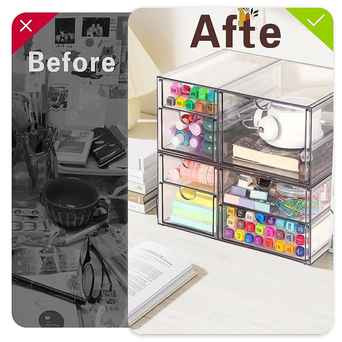 VZKAH Acrylic Organizer and Storage | 7 Drawers 2 Sets | Desk Organizer with Drawers, Clear Makeup Storage Drawers, For Beauty/Office/Craft Supply Storage and Organization