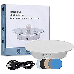 JAYEGT Motorized Rotating Display Stand, 7.87inch /17.6lbs Load, 360 Degree Electric Rotating Turntable for Photography Products, Jewelry, 3D Model,with 5 Colors Backgrounds - White
