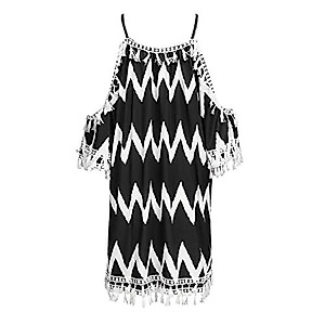 KYLEON Dress for Women Summer Casual Bohemian Off Shoulder Beach Dresses Tassel Swing Mini Short Sundress