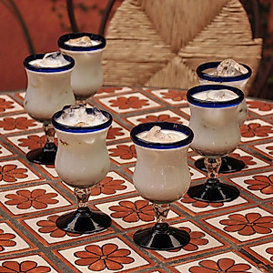 NOVICA Artisan Crafted Clear Blue Rim Hand Blown Recycled Glass Wine Glasses, 7 oz, Spring' (set of 6)