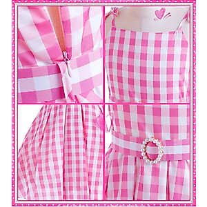Golray 7pcs Girls Plaid Costume Dress Sweet Slip Dress with Accessories Movie Outfit Birthday Halloween Costume Girl Dress up Clothes for Play