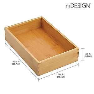 mDesign Bamboo Wood Drawer Organizer Box Tray for Kitchen, Drawers, Utensil Storage Countertops, Shelves, and Pantry; Holds Flatware, Cooking Utensils - Echo Collection - 6 Pack - Natural