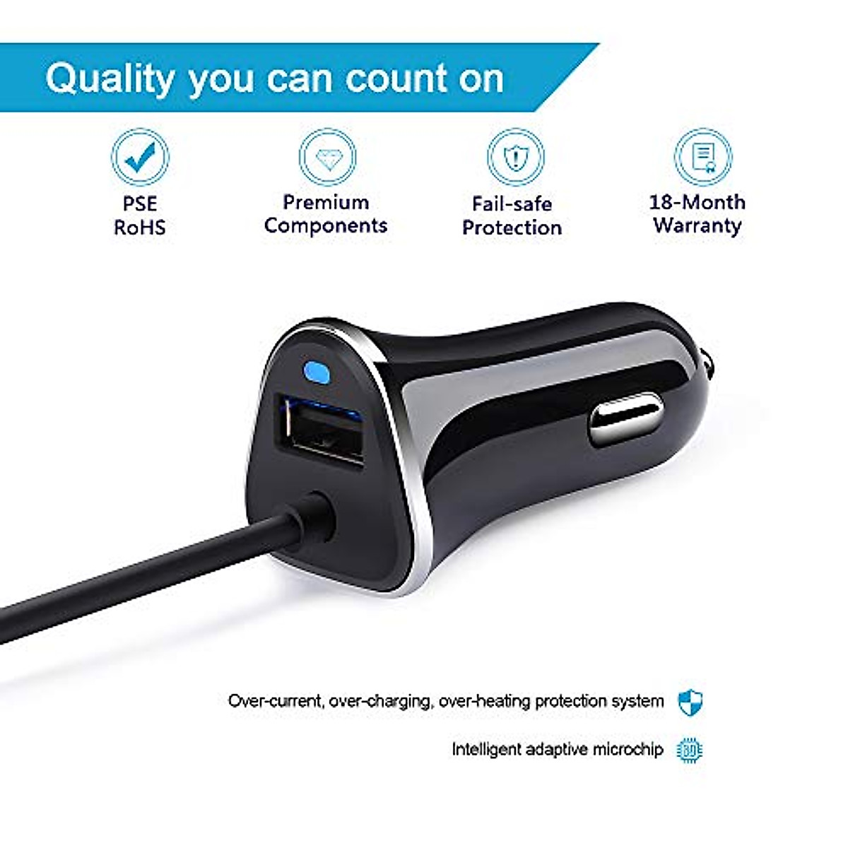USB Type C Car Charger,Quick Charge 3.4A USB Car Adapter with 3ft Type C Charging Cable for Samsung Galaxy S23 Ultra S22 S21 S20 A10e A20 A50 A51 A52 A70 S10 S9 S8 Plus,Note 20/10,LG G8 G7 V40 V35 V60