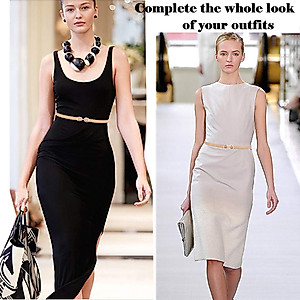 ALAIX Women's Leather Skinny Belt for Dress Adjustable Thin Waist Belt for Lady Waistband with Golden Buckle Apricot