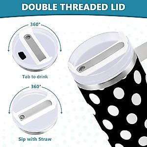 MCHIVER Black White Polka Dots Tumbler with Lid and Straw 40 oz Insulated Water Bottle Leakproof Water Tumblers for Iced Water Coffee Smoothie