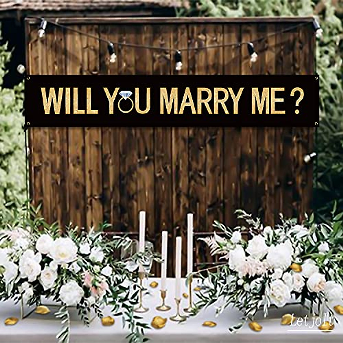 Marry Me Black Banner Will You Marry Me Large Black Banner Marriage Valentine's Day Proposal Winter Supplies Engagement Lawn Sign Outdoor Party Backdrop Decorations 6Ft