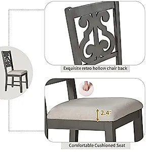 Goozio 5-Piece Round Dining Table and 4 Fabric Chairs with Special-Shaped Table Legs and Storage Shelf,Gray