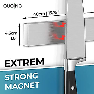 Cucino Magnetic Knife Strip Adhesive - No Drilling 16 Inch Stainless Steel Magnetic Knife Holder for Wall
