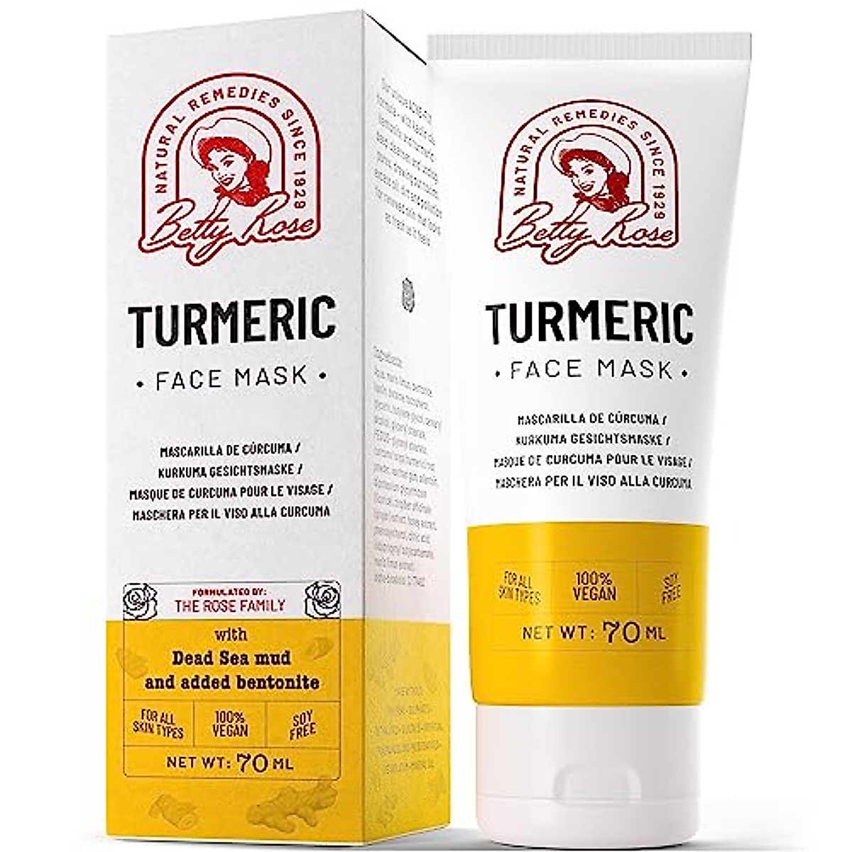 𝗪𝗜𝗡𝗡𝗘𝗥 𝟮𝟬𝟮𝟯* Turmeric Face Mask, Aztec Clay Mask, Brightening Facial Treatments, 100% Organic Face Mask, Clay Mask for Face, Reduce Acne & Dark Spots, Betty Rose's Botanicals Skin Care