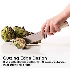 White Knife Set with Magnetic Knife Holder Stand - 6 PC White Magnetic Knife Set Includes White Handle Knife Set with Ashwood Magnetic Knife Block - White Kitchen Accessories, White Kitchen Decor