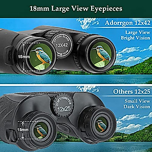 12x42 HD Binoculars for Adults with Upgraded Phone Adapter, Tripod and Tripod Adapter - Large View Binoculars with Clear Low Light Vision - Waterproof Binoculars for Bird Watching Hunting Travel