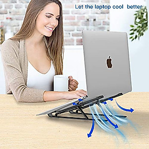 TULLRAS Laptop Stand, Adjustable Portable Laptop Holder, Aluminum 9-Angles Adjustable Ventilated Cooling Notebook Stand Mount Compatible with MacBook Air Pro, Lenovo, Dell, More 10-15.6” Laptops