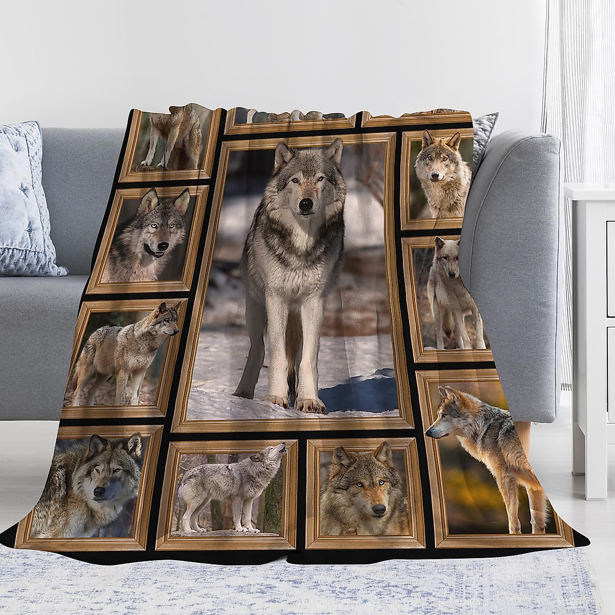 SKT T1 Wolf Blanket Funny Wolf Wolves Animal Throw Blankets for Men Women Kids, Brown Wolf Gifts for Christmas Birthday, Soft Comfy Warm Flannel Blankets for Sofa Bed Couch Camping Travel 60"x50"