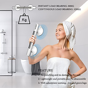 LORESJOY Handicap Grab Bars for Bathtubs and Showers, 12 inch Grab Bars for Bathroom with Indicators, Suction Cup Shower Handle for Elderly, Balance Assist Safety Bath Handle Bathroom Balance Bar