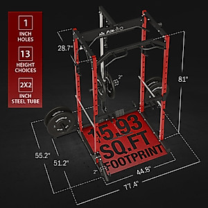 Mikolo Power Cage, Power Rack with LAT Pulldown, 1200 Pounds Capacity Workout Cage with More Training Attachments, Garage & Home Gym Package (Red)