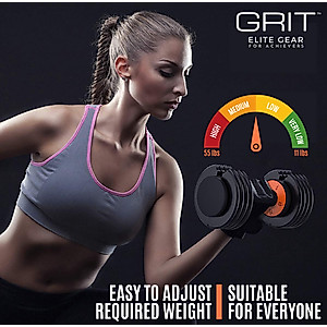 GRIT Adjustable Dumbbells Set - 11 to 55 Lbs Fast Adjusting Dial Weights - Workout Exercise, Strength Training and Core Fitness at Home or Gym for Men and Women - Easy Removable Plates, Tray 2 Pack