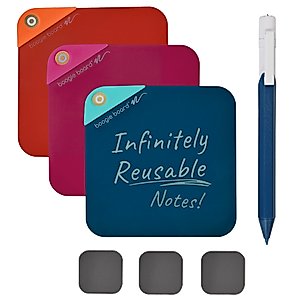 Boogie Board VersaNotes Starter Pack, Reusable 3-Pack 4x4 Dry-Erase and Sticky Note Alternative for Home and Office, Includes 3 VersaNotes, Magnetic Mounting Plates, Instant Erase, and VersaPen Stylus