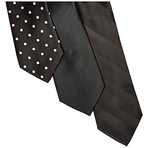 STACY ADAMS mens 3 Pack Satin Solid Striped Dots With Pocket Squares Necktie, Black, One Size US
