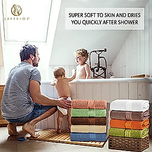 SUPERIOR Long Staple Combed Cotton 8-Piece Solid Towel Set, Washcloths 13” x 13”, Hand Towels 16” x 30”, Bath Towels 27” x 54”, Sandstone