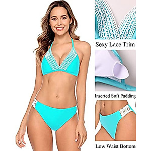 beautyin Halter Bikini Swimsuit for Women Two Piece Aqua Lace Bikini Bathing Suit