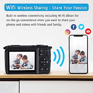 Saneen Digital Camera, 4K 64MP Cameras for Photography, 16X Zoom Vlogging Camera for YouTube with WiFi, Selfie Dual Screens Small Compact Camera with 32GB SD Card,2 Batteries for Beginners - Green