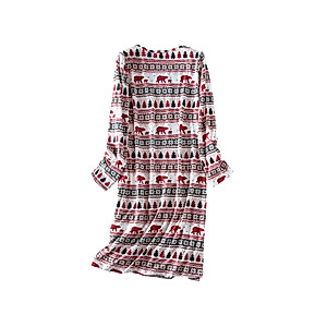 Long Sleeve Nightgowns for Women Soft Cotton Night Shirts Sleepwear Cartoon Night Gown Sleep Shirt Pajama Dress Snowflake Bear Medium