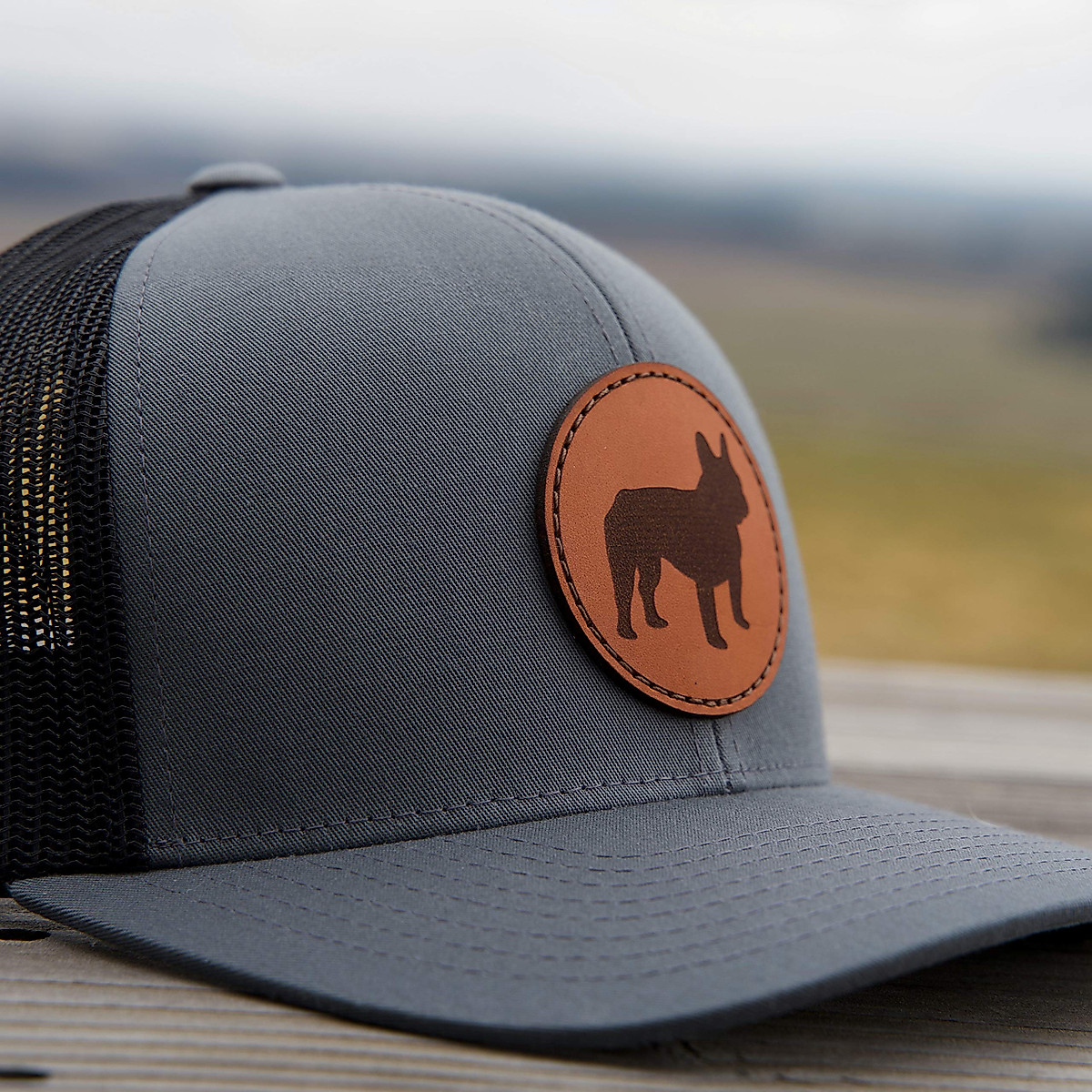 Palouse Prairie Frenchie French Bulldog Leather Patch Hat Frenchie Gift Frenchie Trucker Hat Bulldog Baseball Hat One Size