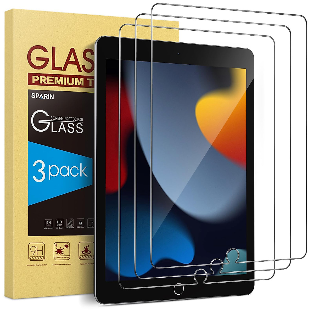 SPARIN 3 Pack Screen Protector for iPad 9th 8th 7th Generation 10.2 Inch (2021/2020/2019 Model), Tempered Glass for iPad 10.2