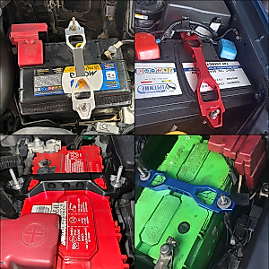 AICEL Battery Hold Down Sets, Billet Aluminum Alloy Car Battery Tie Down Bracket, Automotive Crossbar Holder Lock Mount with Galvanized Iron J Bolts, Car Accessories for Most Vehicles (Red)