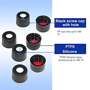 ALWSCI HPLC LC 8-425 Screw Thread Vial Caps, 8 mm, PTFE/Silicone Septa, Black, Polypropylene, 100 pcs/pk