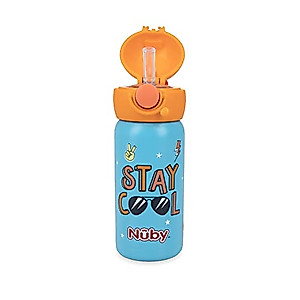 Nuby Thirsty Kids No Spill Flip-It Active Stainless Steel Travel Cup, 14 Oz, Stay Cool Print
