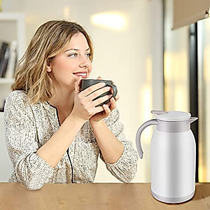 Stainless Steel Thermal Coffee Carafe Dispenser, Unbreakable Double Wall Vacuum Thermos Flask Large Capacity 40oz 1.2L Water Tea Pot Beverage Pitcher for Easter Party(White)