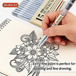 Shuttle Art Gel Ink Ball Point Pens, 15 Pack Black Japanese Style Pens, 0.38mm Extra-Fine Ballpoint Pens for Home, School and Office
