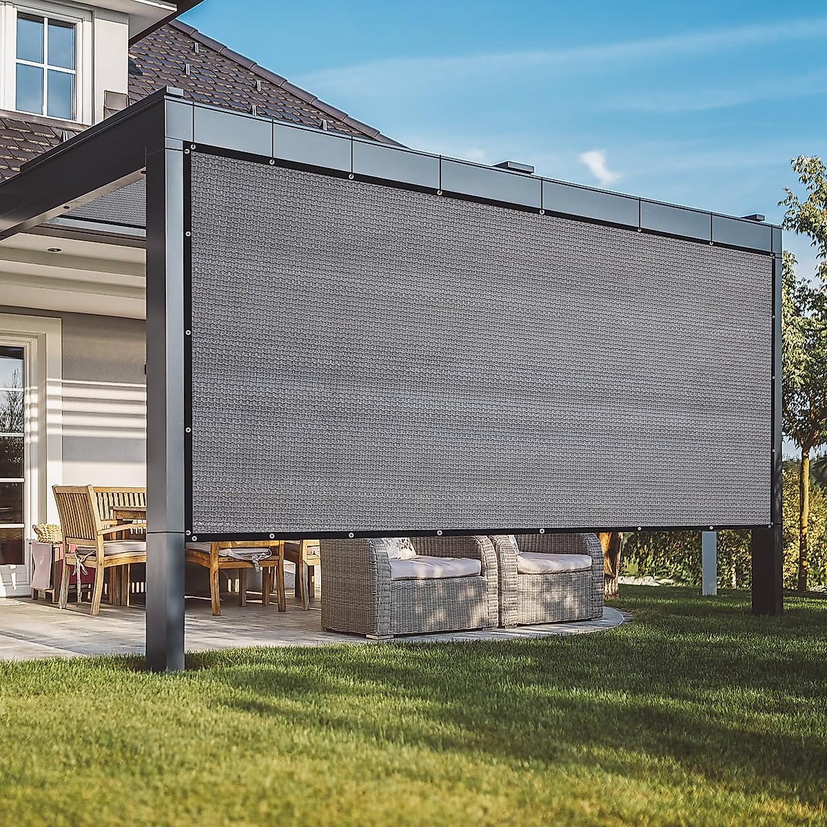 VICLLAX 90% Shade Fabric Sun Shade Cloth Privacy Screen with Reinforced Grommets for Outdoor Patio Garden Pergola Cover Canopy 10x14 FT, Dark Grey