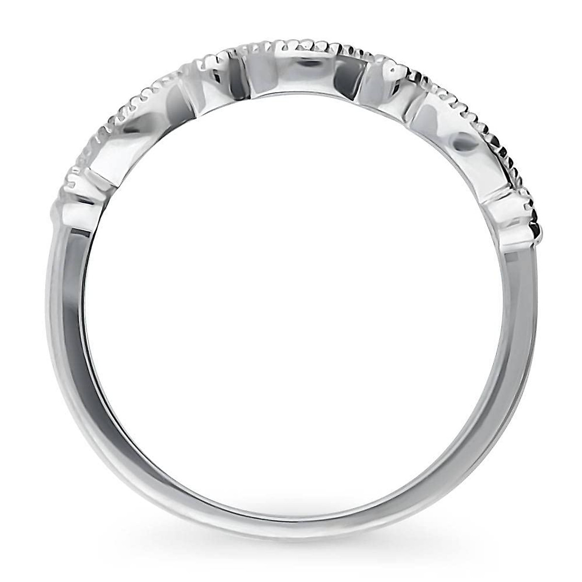 BERRICLE Sterling Silver Milgrain Wedding Rings Crown Set Cubic Zirconia CZ Art Deco Half Eternity Ring for Women, Rhodium Plated Size 7