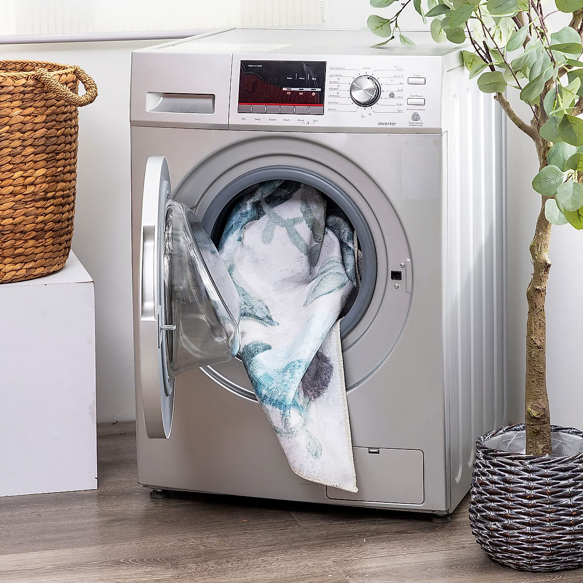 DECOMALL Jasmine Washable Area Rugs 9x12ft, Colorful Modern Floral Non Slip Rug, Soft and Thin Large Carpet for Living Room Bedroom,9x12ft Blue/Multi