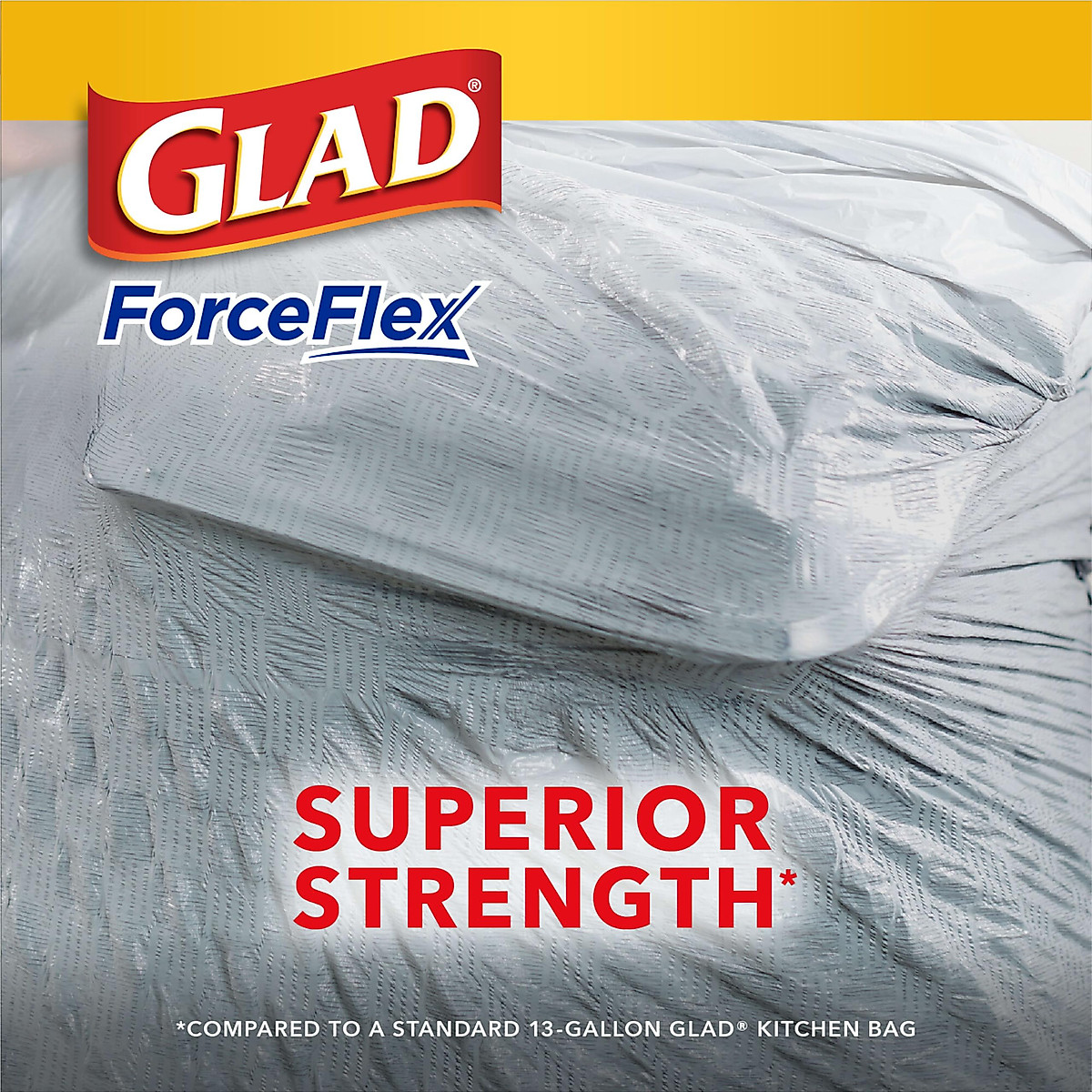 GLAD ForceFlex Tall Kitchen Drawstring Trash Bags, 13 Gallon Grey Trash Bag for Kitchen, Fresh Clean with Febreze Freshness and Leak Protection, 110 Count