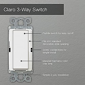 Lutron Claro On/Off Switch, 15-Amp/3-Way, CA-3PS-WH, White