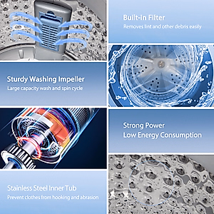 Haddockway Portable Washing Machine,Compact Laundry Washer Energy Saving,2.1 Cu.ft Top Load Washer,10 Programs 8 Water Leves,Full-automatic Washer and Spinner with LED Display/Drain Pump for Home,Dorm