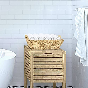 Graciadeco Hand Woven Water Hyacinth Baskets with Wooden Handles Large Natural Shallow Wicker Storage Basket for Organizing Irregular Rectangle, 2 Pack