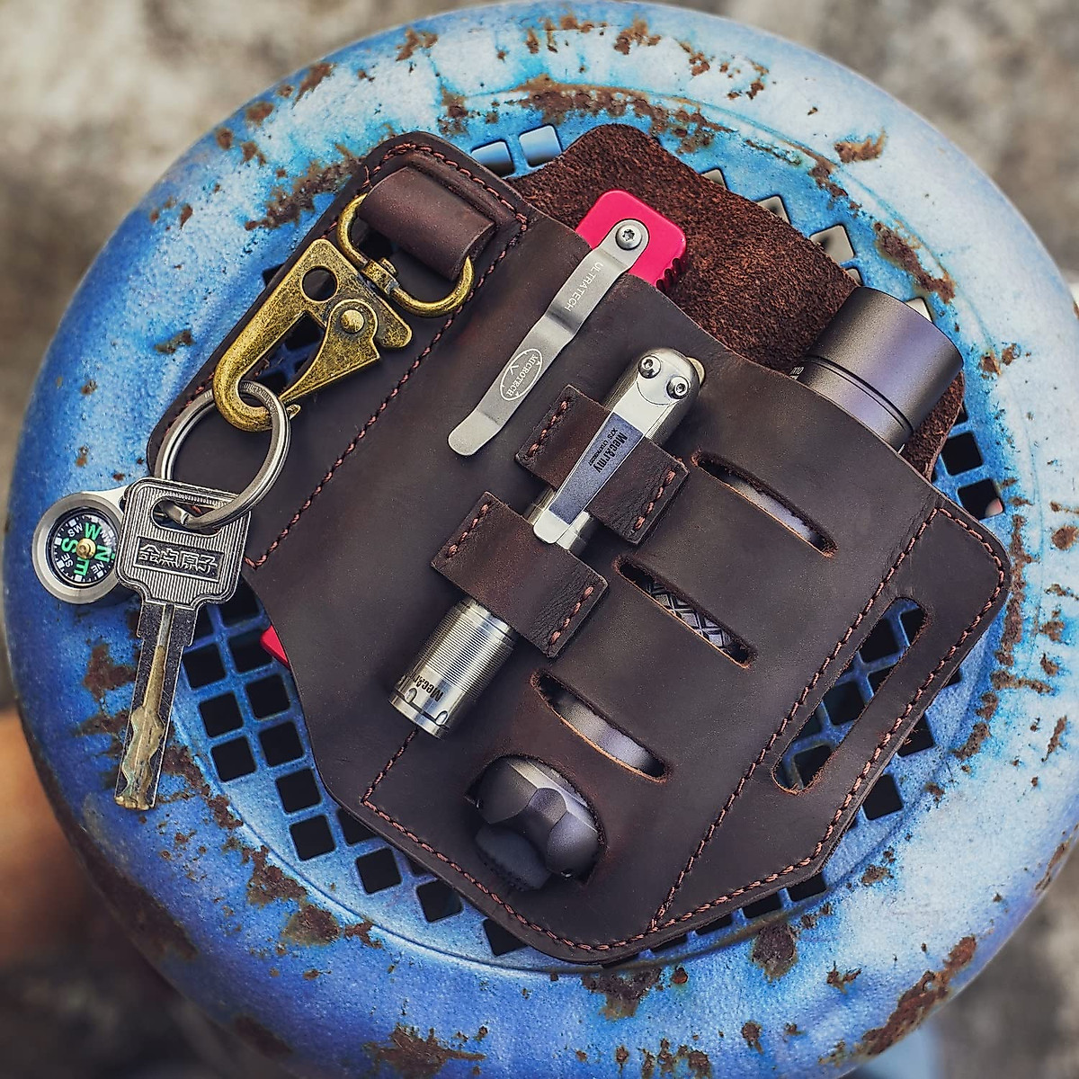 VIPERADE PJ13 Leather Multitool Sheath for Belt, Leather EDC Belt Organizer for Multitools, Flashlight, Pen, Leather Sheath for Belt, Multitool and Flashlight Holster