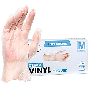 ForPro Disposable Vinyl Gloves, Clear, Industrial Grade, Powder-Free, Latex-Free, Non-Sterile, Food Safe, 2.75 Mil. Palm, 3.9 Mil. Fingers, Medium, 100-Count