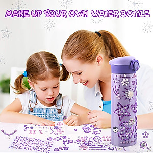 HULASO Valentines Day Gifts for Kids 7 Year Old Girls Decorate Your Own Water Bottles with Gem Stickers - DIY Gifts Arts and Crafts, BPA Free Stainless Steel Vacuum Insulated Mug (17 OZ)