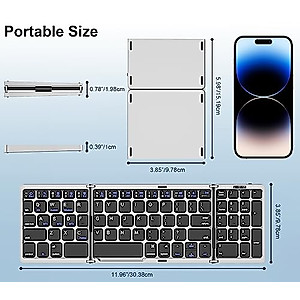 MoKo Foldable Bluetooth Keyboard, Multi-Device Folding Wireless Keyboard with Number Pad, Portable Keyboard for Laptop Tablet Phone, USB-C Rechargeable Travel Keyboard for Windows iOS Android, Gray