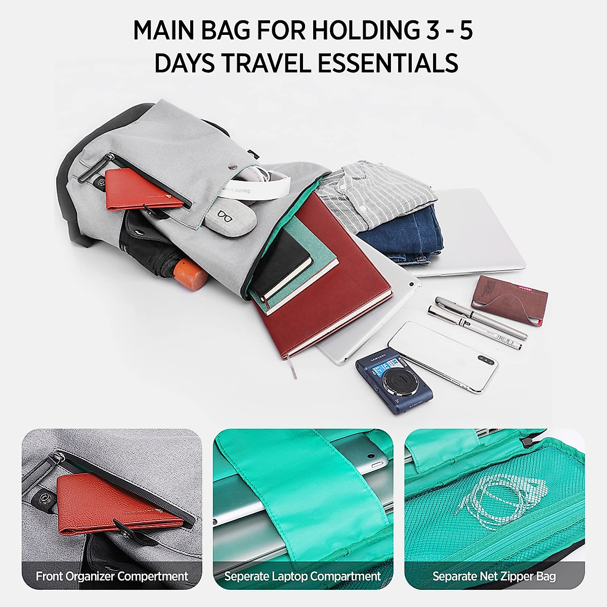 DWQOO Laptop Tote Daypack, Water Resistant Casual Backpack for Work College Travel, Light Weight Shopping Bag for Women Men, Computer Backpack Fits 15.6 Inch Laptop,black