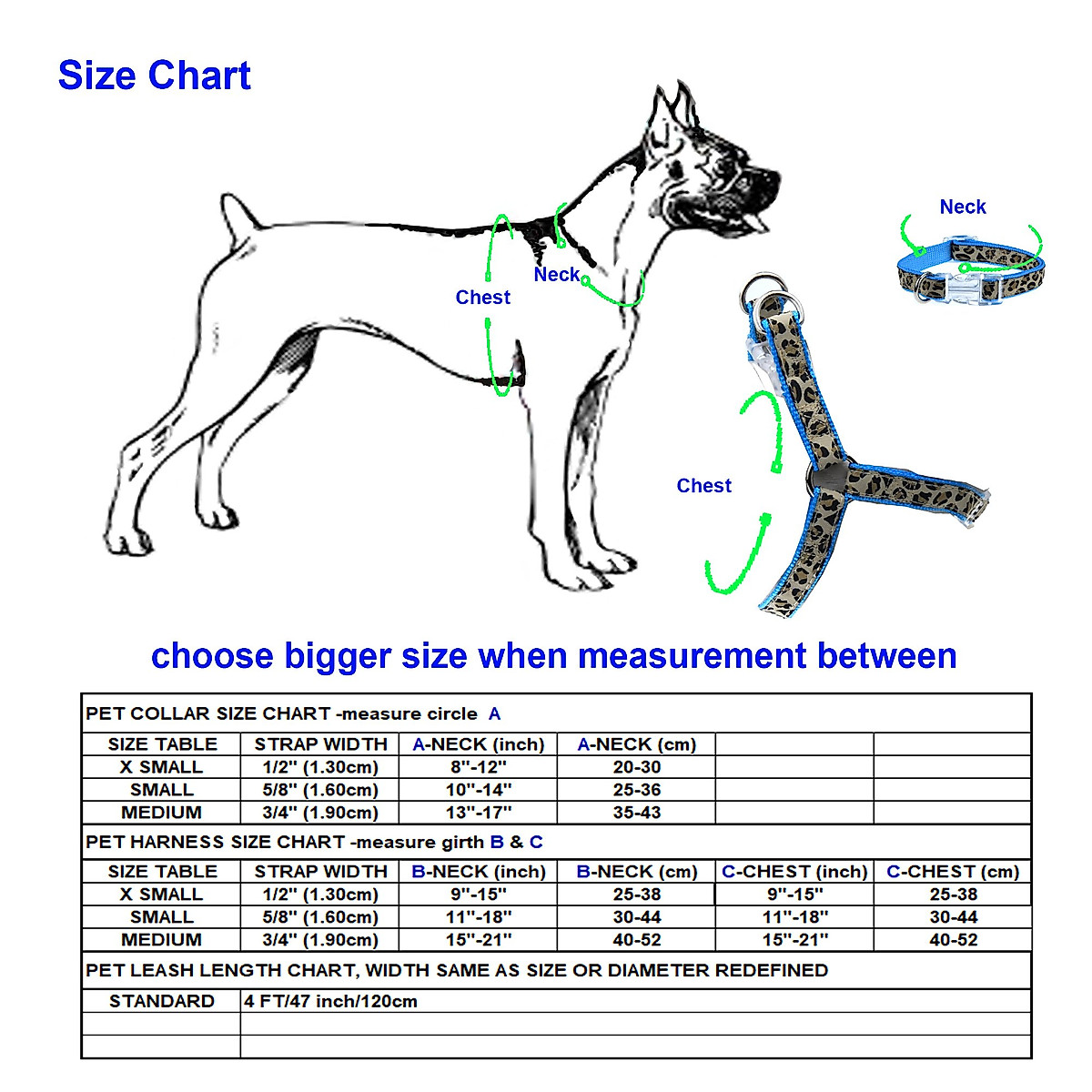 Mile High Life Leopard Dog Harness Collar Leash Set | Adjustable No Pull Dog Halter Harness for Small Breed Dogs | Easy Control for Training Walking | Blue, Medium